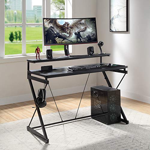 OSP Home Furnishings Emulator Battlestation Gaming Desk with RGB LED Lights, Black