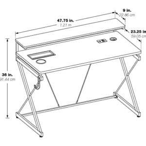 OSP Home Furnishings Emulator Battlestation Gaming Desk with RGB LED Lights, Black