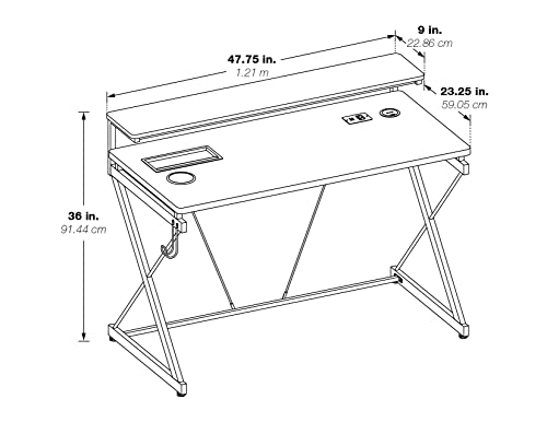 OSP Home Furnishings Emulator Battlestation Gaming Desk with RGB LED Lights, Black