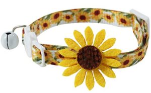 flower cat collar with detachable sunflower charm,yellow breakaway kitten collar with bell