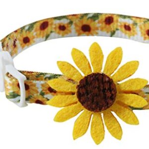 Flower Cat Collar with Detachable Sunflower Charm,Yellow Breakaway Kitten Collar with Bell