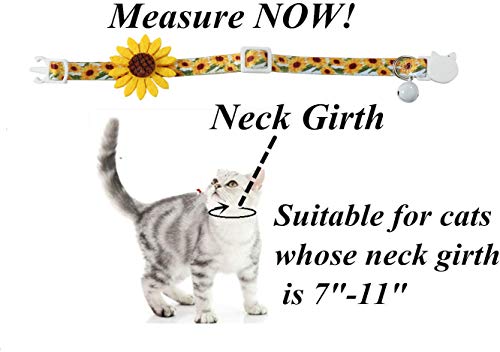 Flower Cat Collar with Detachable Sunflower Charm,Yellow Breakaway Kitten Collar with Bell