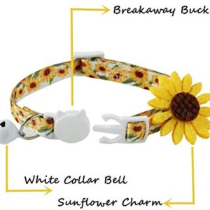 Flower Cat Collar with Detachable Sunflower Charm,Yellow Breakaway Kitten Collar with Bell