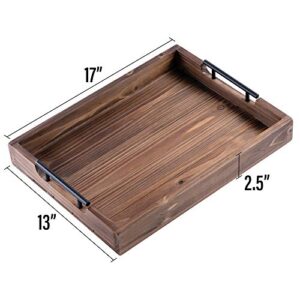 Wood Serving Tray with Handles by Cozy Décor - 17 Inch Premium Rustic Tray for Coffee Table - Ottoman Tray for Living Room - Tv Trays for Eating Breakfast in Bed - Wooden Tray for Ottoman