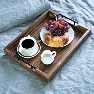 Wood Serving Tray with Handles by Cozy Décor - 17 Inch Premium Rustic Tray for Coffee Table - Ottoman Tray for Living Room - Tv Trays for Eating Breakfast in Bed - Wooden Tray for Ottoman