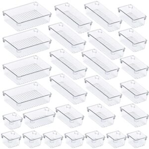 kootek 28 pcs drawer organizer, 4 sizes bathroom drawer organizers trays clear plastic makeup organizer vanity dividers desk storage bins for jewelry, kitchen, bedroom, office