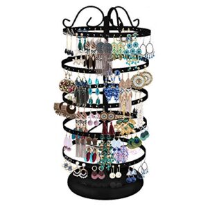 modowey 5 tiers metal rotating earring holder organizer, exquisite jewelry display stand necklace rack holder, 220 holes for earrings- 14x6.3 inch (black)