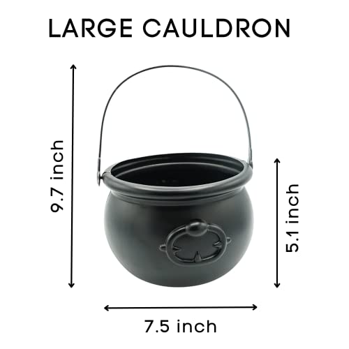 Black Cauldron Plastic Large 7.5" St. Patricks Day Pot of Gold Decoration Prop, Lucky Coin Holder with Handle for Saint Patricks Day Accessories, Supplies, & Centerpiece for Table