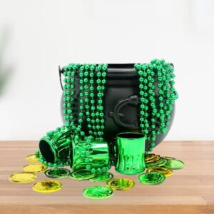 Black Cauldron Plastic Large 7.5" St. Patricks Day Pot of Gold Decoration Prop, Lucky Coin Holder with Handle for Saint Patricks Day Accessories, Supplies, & Centerpiece for Table