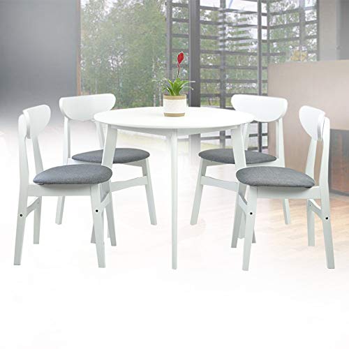 Wickerix Set of 4 Solid Wood Yumiko Dining Kitchen Modern Side Chairs w/Padded Seat, White Color