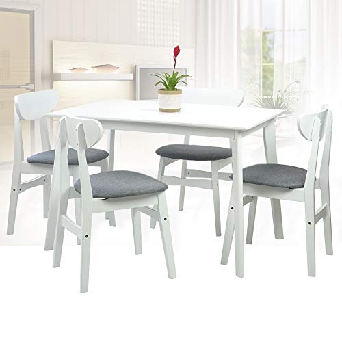 Wickerix Set of 4 Solid Wood Yumiko Dining Kitchen Modern Side Chairs w/Padded Seat, White Color