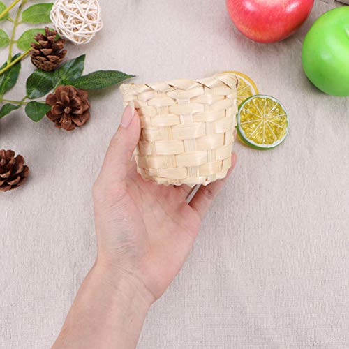 BESPORTBLE Woven Bamboo Storage Basket Desktop Finishing Basket Straw Basket Plant Pot Flower Vase for Bedroom Living Room Decoration Large