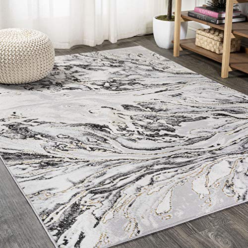 JONATHAN Y SOR203C-8 Swirl Marbled Abstract Indoor Area-Rug Contemporary Casual Transitional Easy-Cleaning Bedroom Kitchen Living Room Non Shedding, 8 X 10, Gray/Black