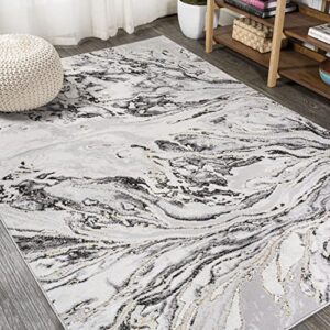 JONATHAN Y SOR203C-8 Swirl Marbled Abstract Indoor Area-Rug Contemporary Casual Transitional Easy-Cleaning Bedroom Kitchen Living Room Non Shedding, 8 X 10, Gray/Black