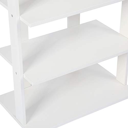 HOMEFORT 7-Tier Wood Shoe Rack, Double Rows 7-Tier Shoe Shelf, Shoe Storage Stand, Entryway Shoe Tower, Vertical Shoe Organizer Perfect for Narrow Closet, Entryway, Hallway, Bedroom in White