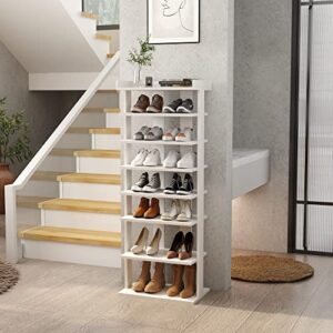 HOMEFORT 7-Tier Wood Shoe Rack, Double Rows 7-Tier Shoe Shelf, Shoe Storage Stand, Entryway Shoe Tower, Vertical Shoe Organizer Perfect for Narrow Closet, Entryway, Hallway, Bedroom in White