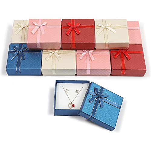 Bright Creations Jewelry Gift Box Set with Lids, Ribbon Bows (4 Colors, 3.5 x 1 in, 12 Pack)