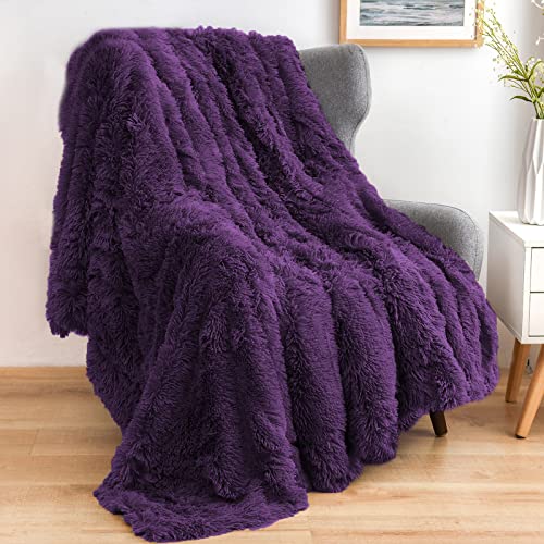 GONAAP Fuzzy Faux Fur Throw Blanket Purple Super Soft Cozy Plush Fuzzy Shaggy Blanket for Couch Sofa Bed (Purple, Throw(50"x60"))