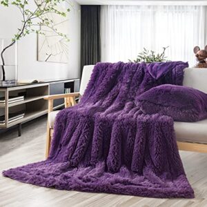 GONAAP Fuzzy Faux Fur Throw Blanket Purple Super Soft Cozy Plush Fuzzy Shaggy Blanket for Couch Sofa Bed (Purple, Throw(50"x60"))