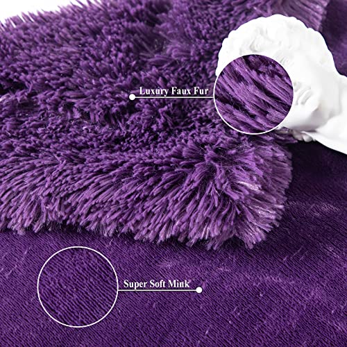 GONAAP Fuzzy Faux Fur Throw Blanket Purple Super Soft Cozy Plush Fuzzy Shaggy Blanket for Couch Sofa Bed (Purple, Throw(50"x60"))