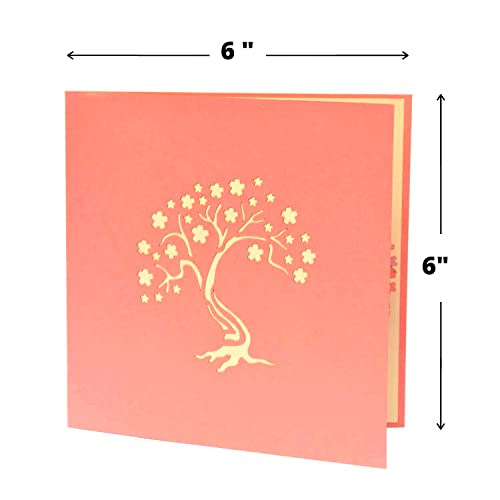 CUTE POPUP - Happy Anniversary Pop Up Card, Romantic Love Cherry Blossom Card, Valentines Day Pop Up Card Thinking of You for Couple, Wife, Girlfriend - Handmade Present on any Occasion 6'' x 6''