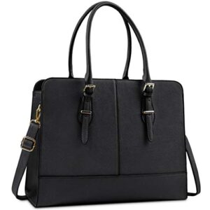 laptop bag for women leather work tote 15.6 inch laptop for computer bag waterproof business office professional large capacity handbag shoulder bag black