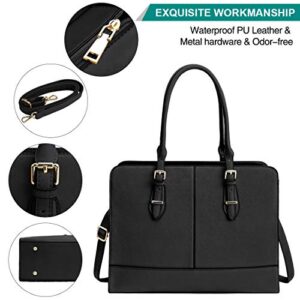 Laptop Bag for Women Leather Work Tote 15.6 Inch Laptop for Computer Bag Waterproof Business Office Professional Large Capacity Handbag Shoulder Bag Black