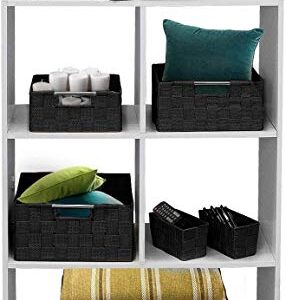 Sorbus Storage Box Woven Basket Bin Container Tote Cube Organizer Set Stackable Storage Basket Woven Strap Shelf Organizer Built-In Carry Handles (7 Piece - Black)