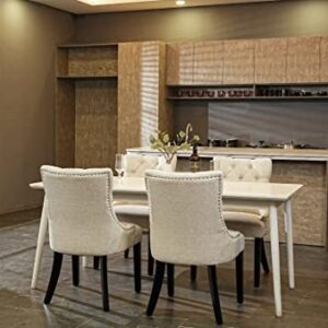 asunflower Tufted Fabric Kitchen Dining Chairs for Dining Room Modern Upholstered Dining Chairs Set of 4 with Wooden Legs, Cream