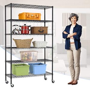 18x48x72 Inch Commercial Wire Shelving Unit with Wheels 6 Tier Heavy Duty Layer Rack Storage Metal Shelf Garage Organizer Wire Rack Shelving Adjustable Utility 2100 LBS Capacity with Casters,Black