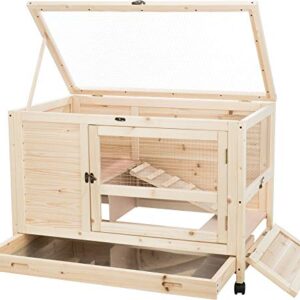 TRIXIE Natura X-Small Indoor Rabbit Hutch, Pet House for Rabbits and Guinea Pigs, Bunny Cage on Wheels, Pull Out Tray