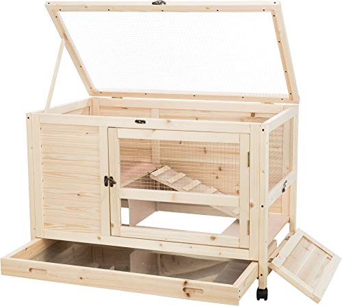 TRIXIE Natura X-Small Indoor Rabbit Hutch, Pet House for Rabbits and Guinea Pigs, Bunny Cage on Wheels, Pull Out Tray