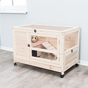 TRIXIE Natura X-Small Indoor Rabbit Hutch, Pet House for Rabbits and Guinea Pigs, Bunny Cage on Wheels, Pull Out Tray