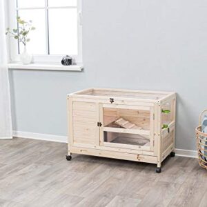 TRIXIE Natura X-Small Indoor Rabbit Hutch, Pet House for Rabbits and Guinea Pigs, Bunny Cage on Wheels, Pull Out Tray