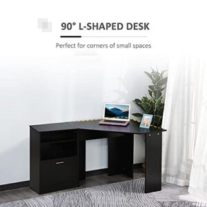 HOMCOM Computer Desk with Printer Cabinet, L-Shaped Corner Desk with Storage, Study PC Workstation for Home Office, Black