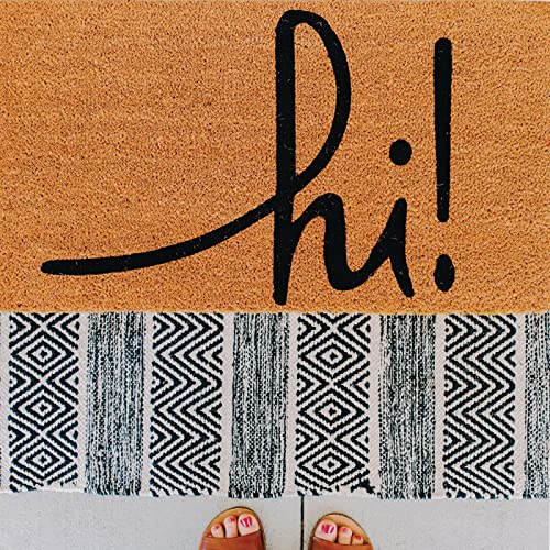 THEODORE MAGNUS Natural Coir Doormat with Non-Slip Backing - 17 x 30 - Outdoor/Indoor - Welcome Mats - Natural - hi! - COIR-1730-15-161