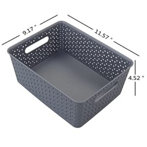 Doryh Woven Plastic Basket Organizer, Grey, 4 Packs