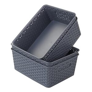 Doryh Woven Plastic Basket Organizer, Grey, 4 Packs