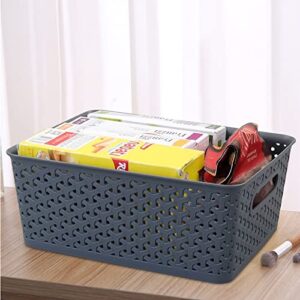 Doryh Woven Plastic Basket Organizer, Grey, 4 Packs