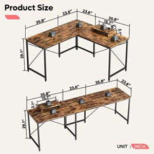 Bestier L Shaped Desk 95.2 Inch 2 Person Long Desk or Reversible Corner Computer Desk for Home Office Large Craft Table U Shaped Gaming Workstation with Monitor Stand & 3 Cable Holes, Rustic Brown