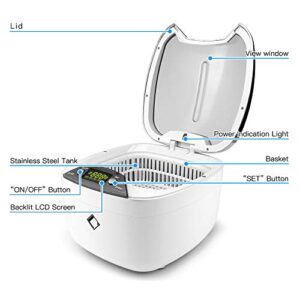 LifeBasis Ultrasonic Jewelry Cleaner Ultrasonic Cleaner Machine 850ml (28 Ounces) LCD Screen with 5 Digital Timer Watch Stand CD Holder for Jewelry CD DVD Watches Glasses Makeup Brush