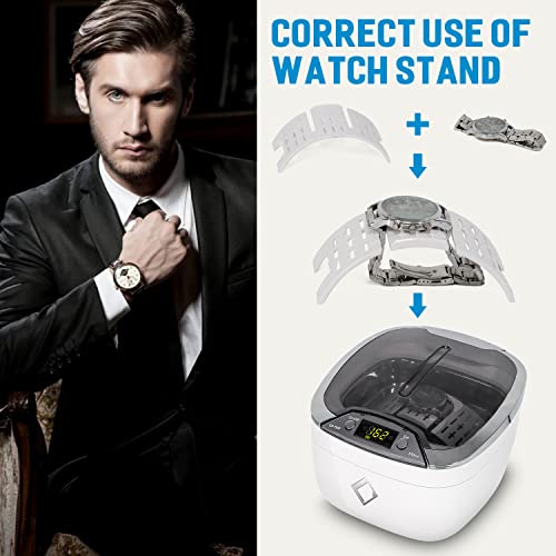 LifeBasis Ultrasonic Jewelry Cleaner Ultrasonic Cleaner Machine 850ml (28 Ounces) LCD Screen with 5 Digital Timer Watch Stand CD Holder for Jewelry CD DVD Watches Glasses Makeup Brush