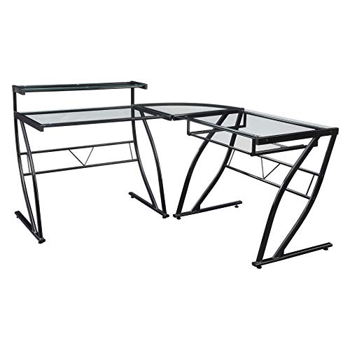 OSP Home Furnishings Constellation L Shaped Home Office Gaming Editing Desk, Black