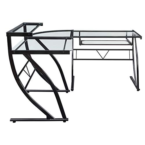 OSP Home Furnishings Constellation L Shaped Home Office Gaming Editing Desk, Black