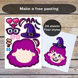 24 Sheets Halloween Pumpkin Craft Stickers Party Favors Make a Face Stickers Zombie Witch Vampire Self Adhesive DIY Stickers for Halloween Kids Toddlers Classroom Treats Party Game Stickers