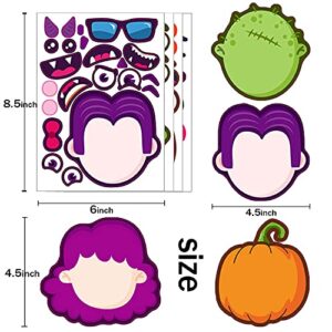 24 Sheets Halloween Pumpkin Craft Stickers Party Favors Make a Face Stickers Zombie Witch Vampire Self Adhesive DIY Stickers for Halloween Kids Toddlers Classroom Treats Party Game Stickers