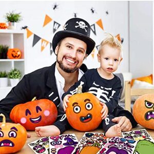 24 Sheets Halloween Pumpkin Craft Stickers Party Favors Make a Face Stickers Zombie Witch Vampire Self Adhesive DIY Stickers for Halloween Kids Toddlers Classroom Treats Party Game Stickers