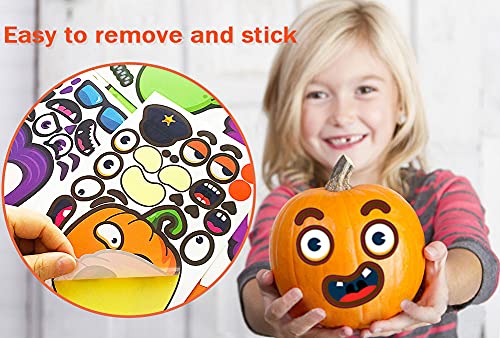 24 Sheets Halloween Pumpkin Craft Stickers Party Favors Make a Face Stickers Zombie Witch Vampire Self Adhesive DIY Stickers for Halloween Kids Toddlers Classroom Treats Party Game Stickers