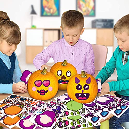 24 Sheets Halloween Pumpkin Craft Stickers Party Favors Make a Face Stickers Zombie Witch Vampire Self Adhesive DIY Stickers for Halloween Kids Toddlers Classroom Treats Party Game Stickers