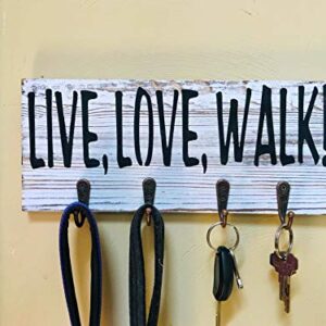 Preferred Crafts Rustic Wood Key and Dog Leash Holder Wall Mounted White Grey with 4 Hooks